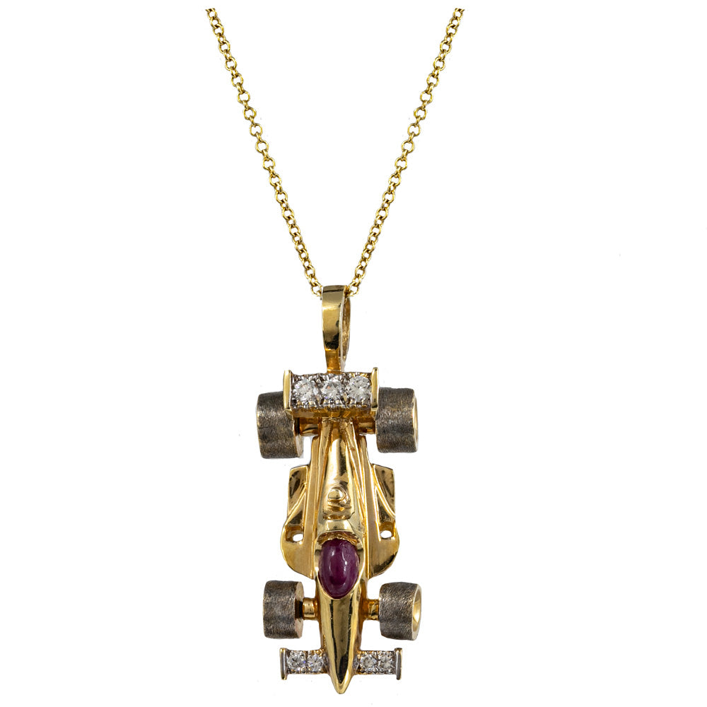 Ruby and Diamond Race Car Pendant | Mark Schneider Fine Jewelry