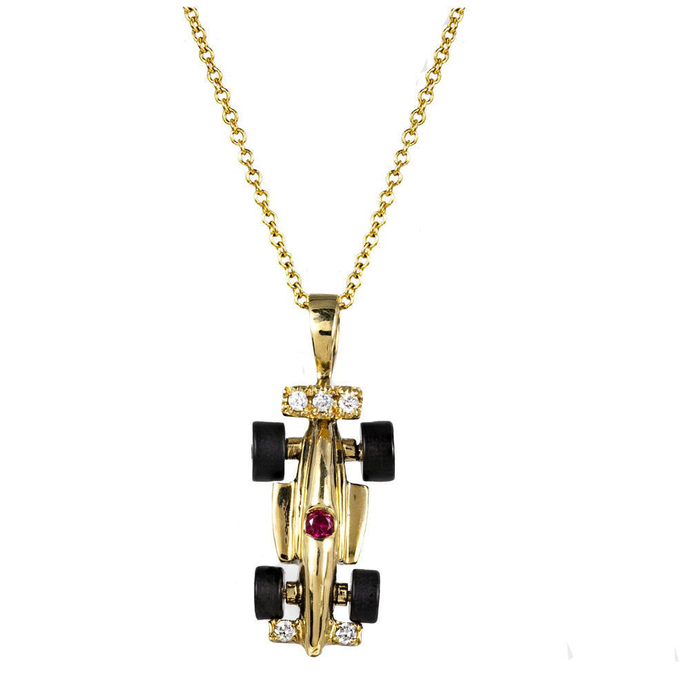 Rolling Race Car Pendant with Onyx Wheels | Mark Schneider Fine Jewelry